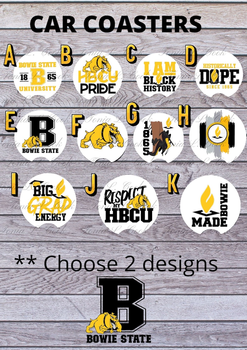 Bowie State University Car Coasters/set of 2/HBCU Car Coasters/car ...