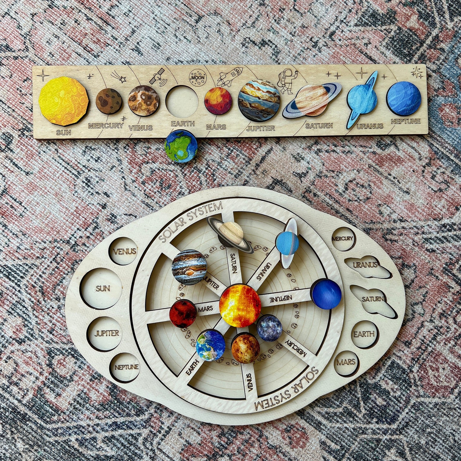 Wooden Solar Puzzle and Rotating Solar System Board Wooden - Etsy