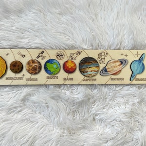 Handmade Wooden Solar System Puzzle in English, Sun and Planets Wooden ...