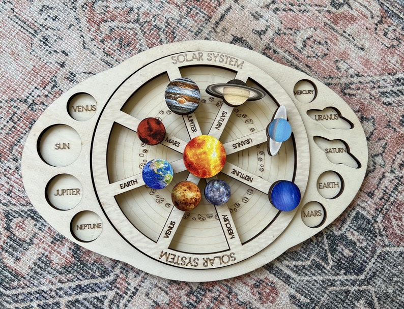 Rotating Solar Board and Solar Puzzle, Wooden Toys to Learn the Solar ...