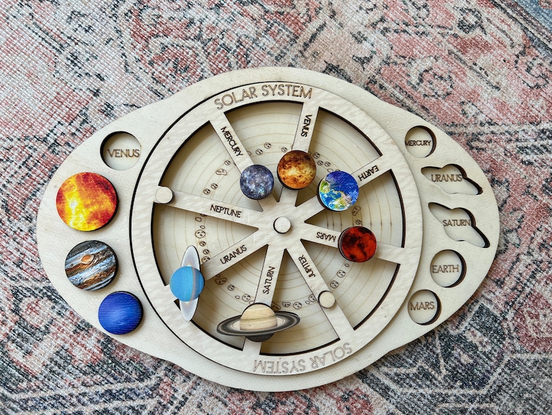 Wooden Solar Puzzle and Rotating Solar System Board, Wooden Toys to ...