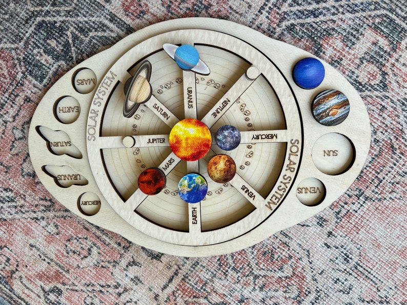 Wooden Solar Puzzle and Rotating Solar System Board Wooden - Etsy