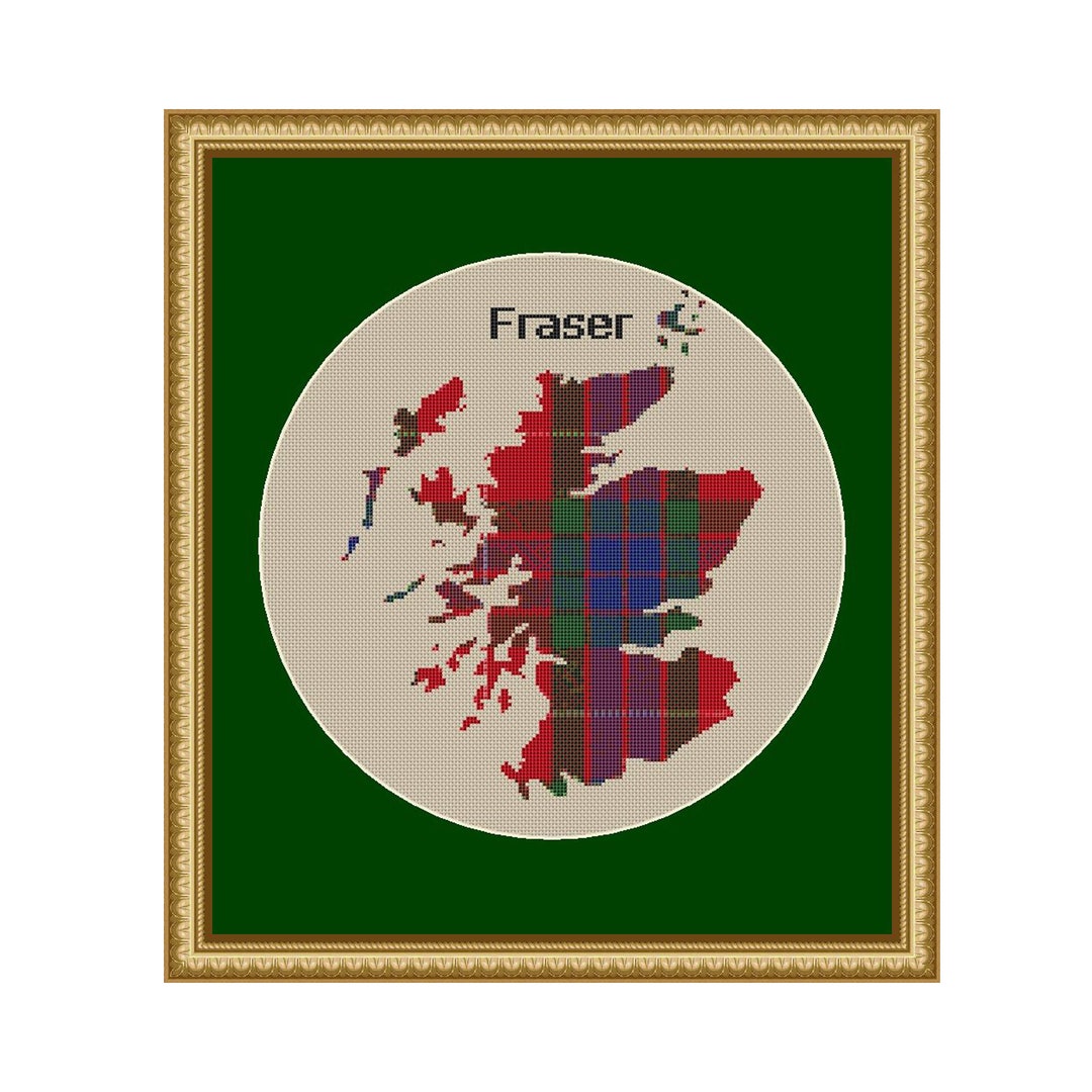 Scotland Map With Fraser Scottish Clan Tartan - Cross Stitch Pattern ...