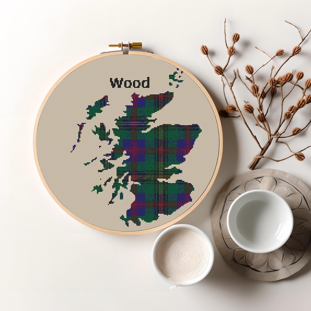 Scotland Map With Wood Scottish Clantartan Cross Stitch Pattern ...