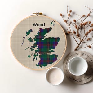 Scotland Map With Wood Scottish Clantartan Cross Stitch Pattern ...