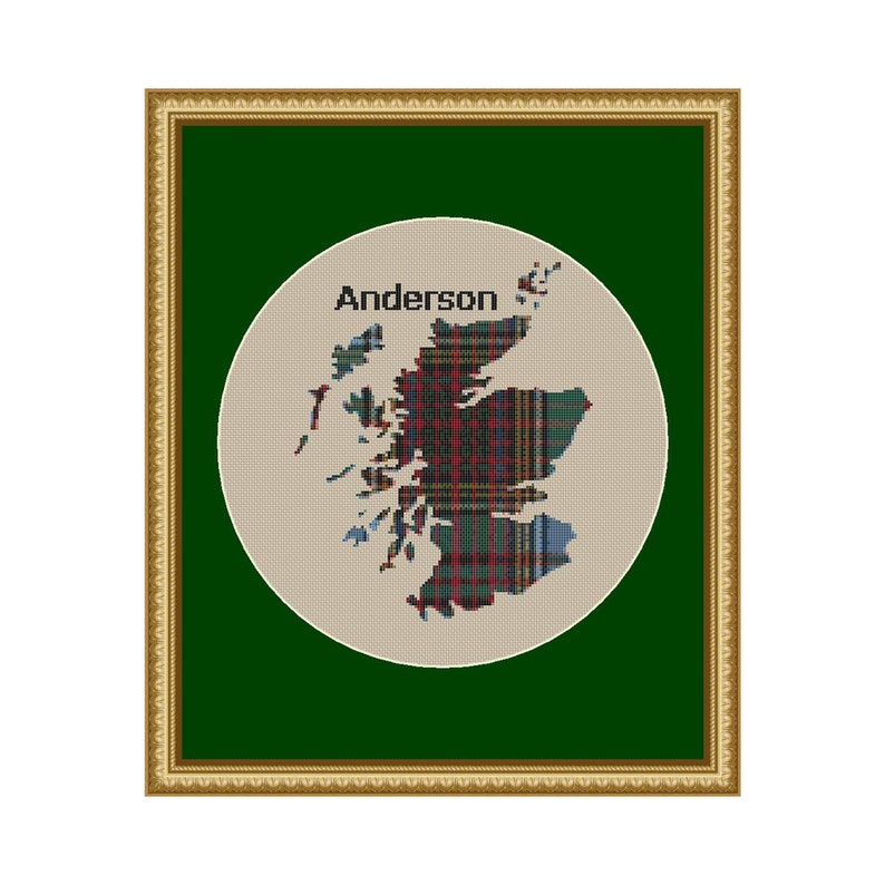 Scotland Map With Anderson Scottish Clan Tartan - Cross Stitch Pattern ...
