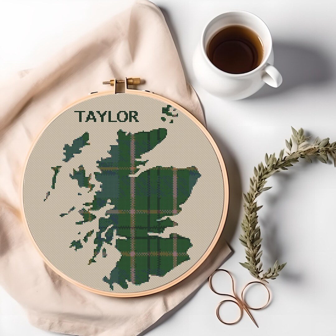 Scotland Map With Taylor Scottish Clan Tartan Cross Stitch Pattern ...