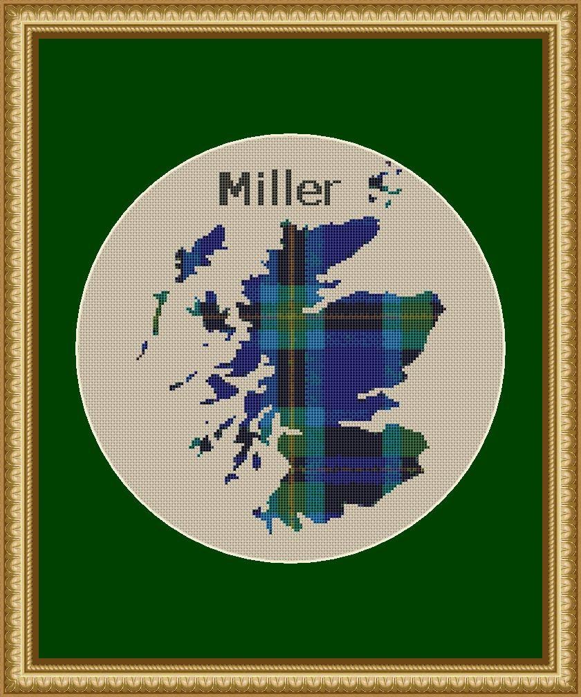 Scotland Map With Miller Scottish Clan Tartan Cross Stitch Pattern ...