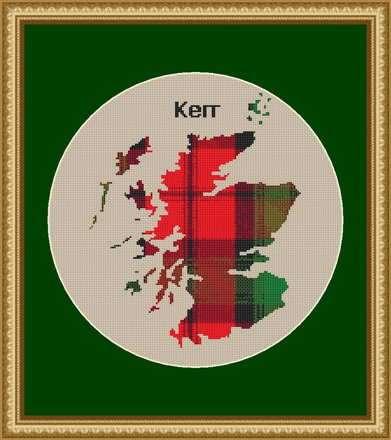 Scotland Map With Kerr Scottish Clan Tartan - Cross Stitch Pattern ...