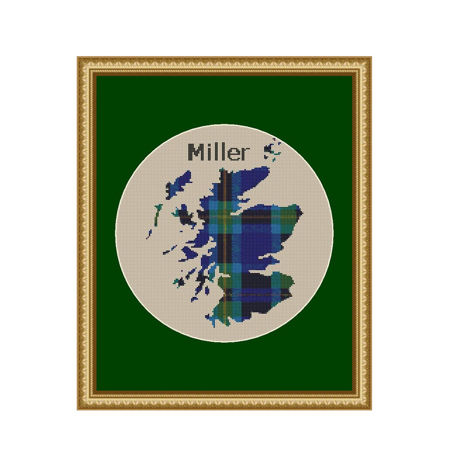 Scotland Map With Miller Scottish Clan Tartan Cross Stitch Pattern ...