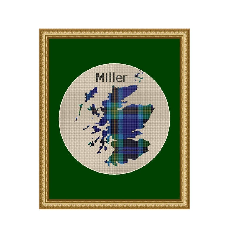 Scotland Map With Miller Scottish Clan Tartan Cross Stitch Pattern ...