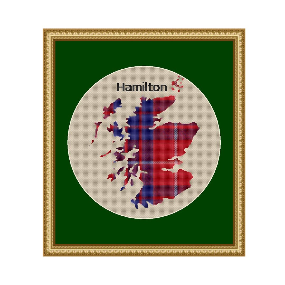 Scotland Map With Hamilton Scottish Clan Tartan - Cross Stitch Pattern ...