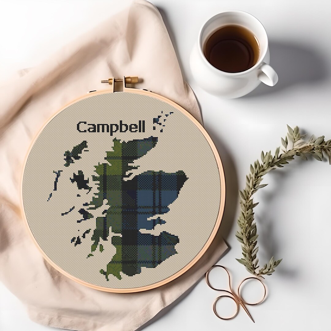 Scotland Map Cross Stitch Pattern: Campbell Clan Tartan (digital ...