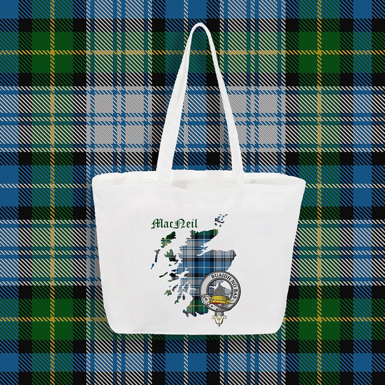 Macneil Scottish Clan Tote Bag With Clan Tartan and Crest - Etsy