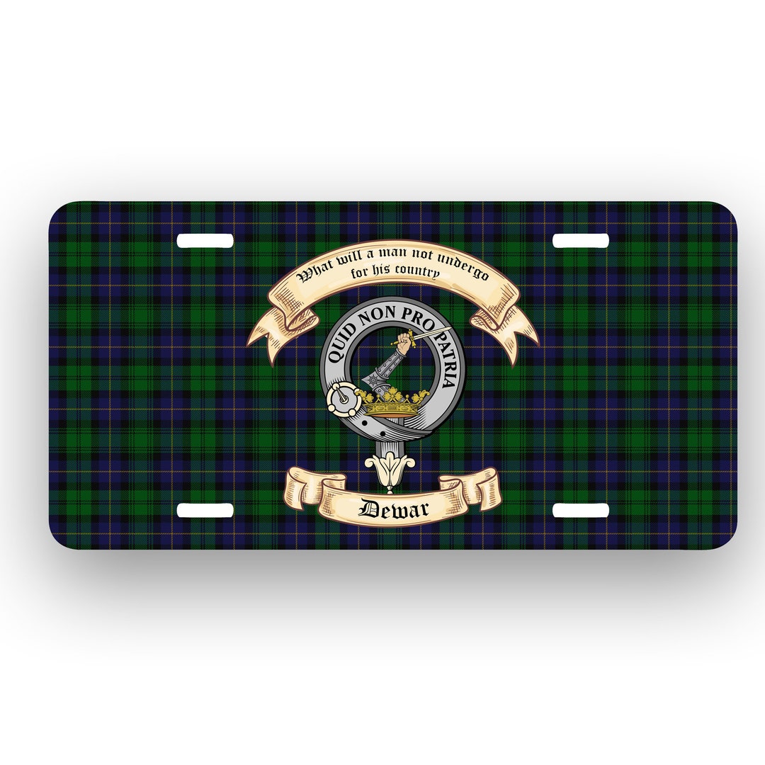 Dewar Scottish Clan License Plate With Crest-motto and Tartan - Etsy