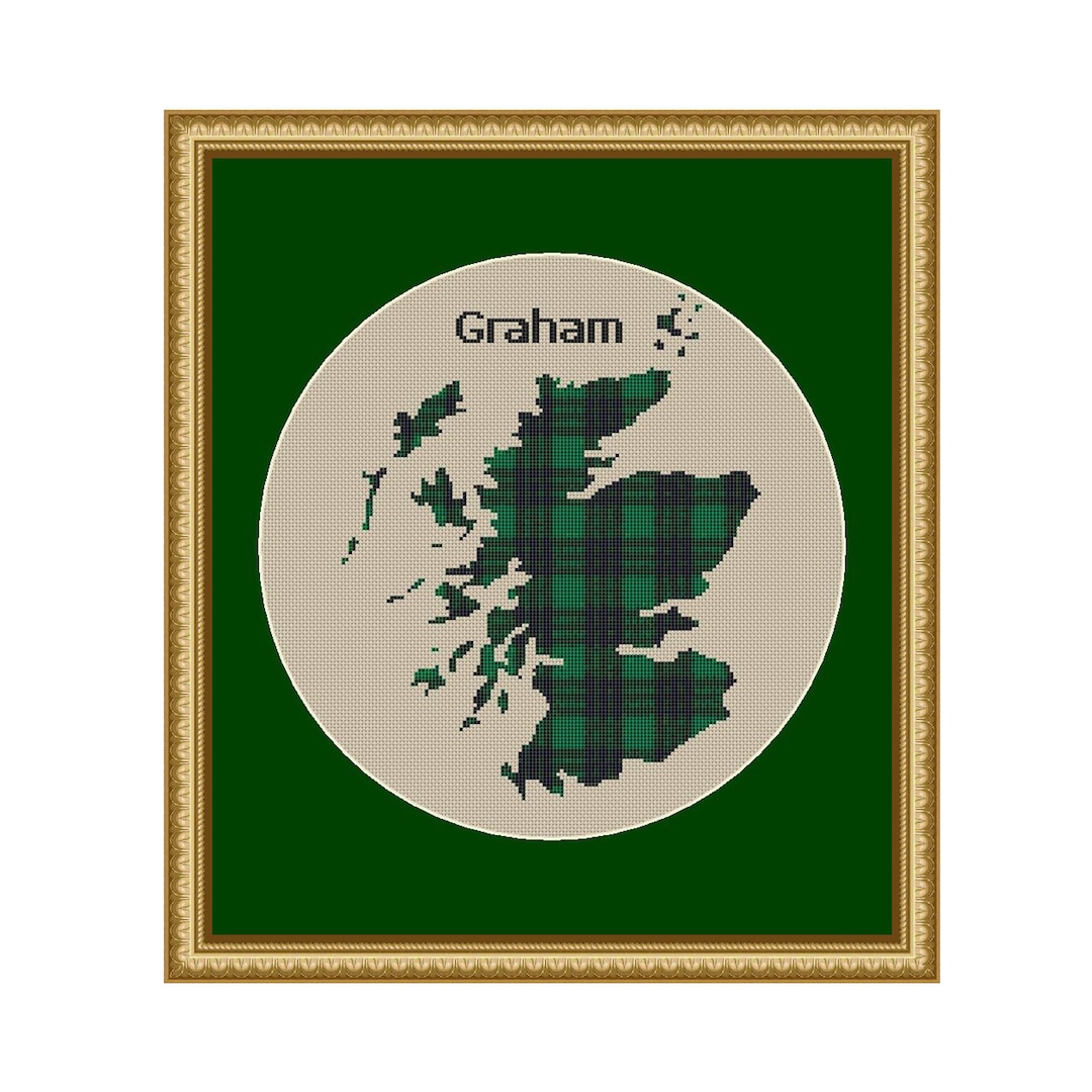 Scotland Map With Graham Scottish Clan Tartan - Cross Stitch Pattern ...