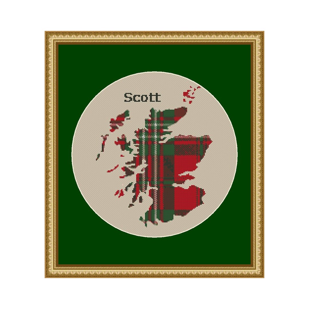 Scotland Map With Scott Scottish Clan Tartan - Cross Stitch Pattern ...