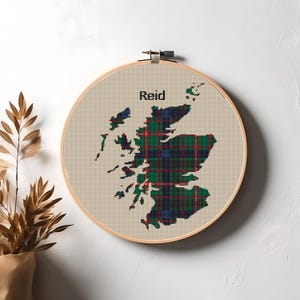 Scotland Map With Reid Scottish Clan Tartan Cross Stitch Pattern ...