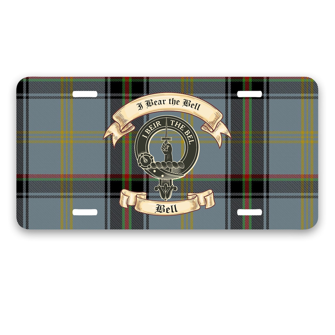 Bell Scottish Clan License Plate with Crest-Motto and Tartan | Etsy
