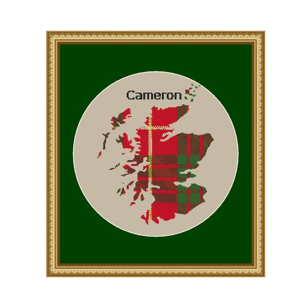 Scotland Map With Cameron Scottish Clan Tartan - Cross Stitch Pattern ...