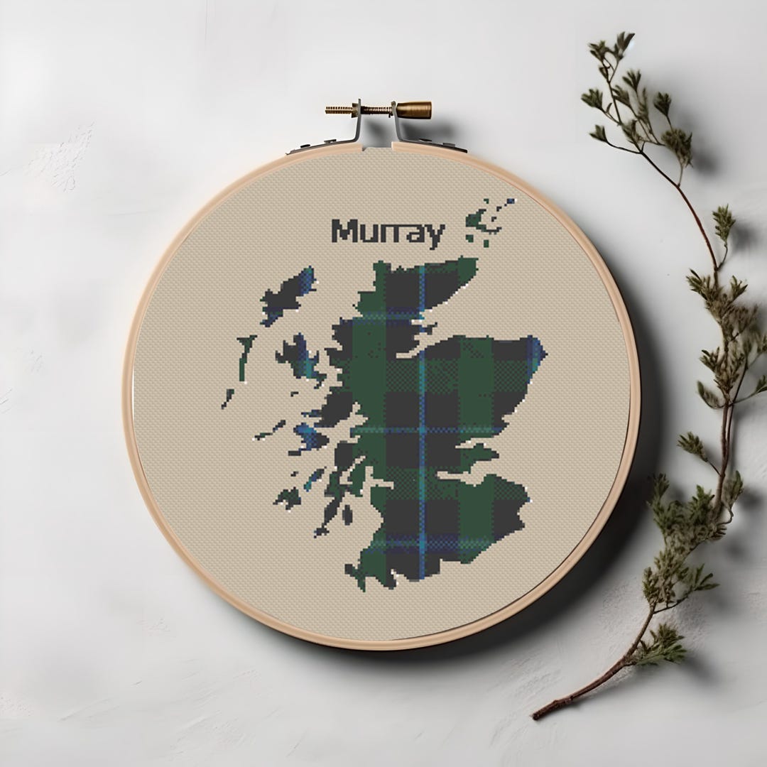 Scotland Map With Murray Scottish Clan Tartan Cross Stitch Pattern ...