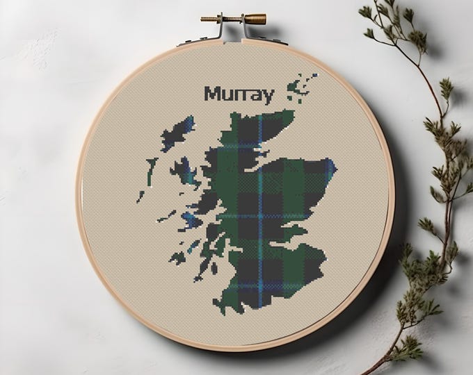 Scotland Map With Murray Scottish Clan Tartan Cross Stitch Pattern ...