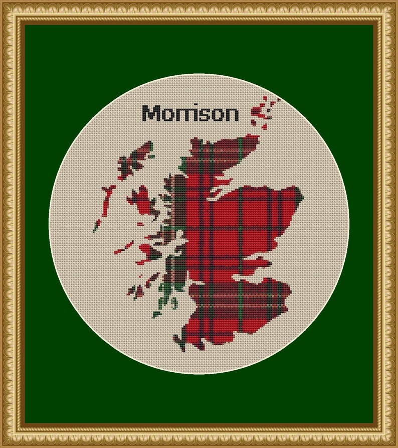 Scotland Map With Morrison Scottish Clan Tartan - Cross Stitch Pattern ...