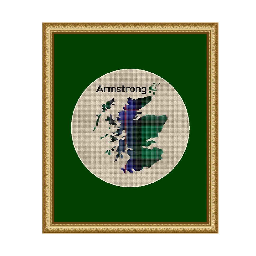 Scotland Map With Armstrong Scottish Clan Tartan Cross Stitch Pattern ...