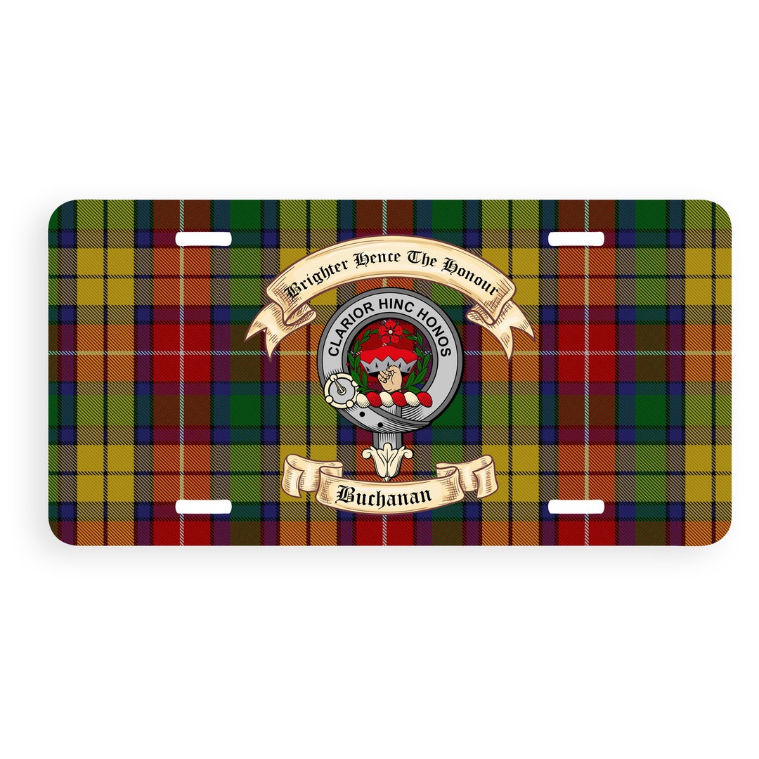 Buchanan Scottish Clan License Plate With Crest-motto and Tartan - Etsy
