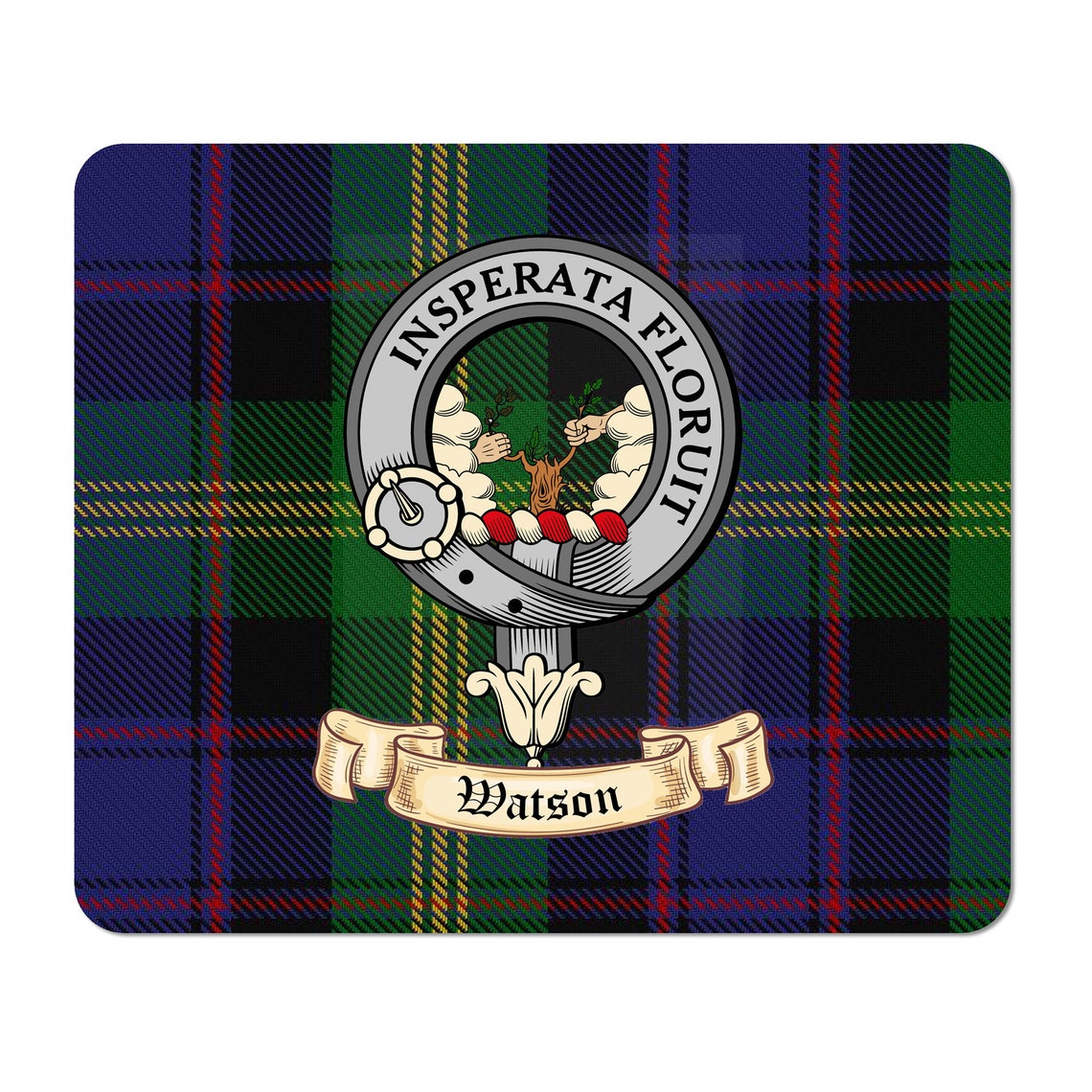 Watson Scottish Clan Mouse Pad With Watson Clan Crest on Watson Tartan ...