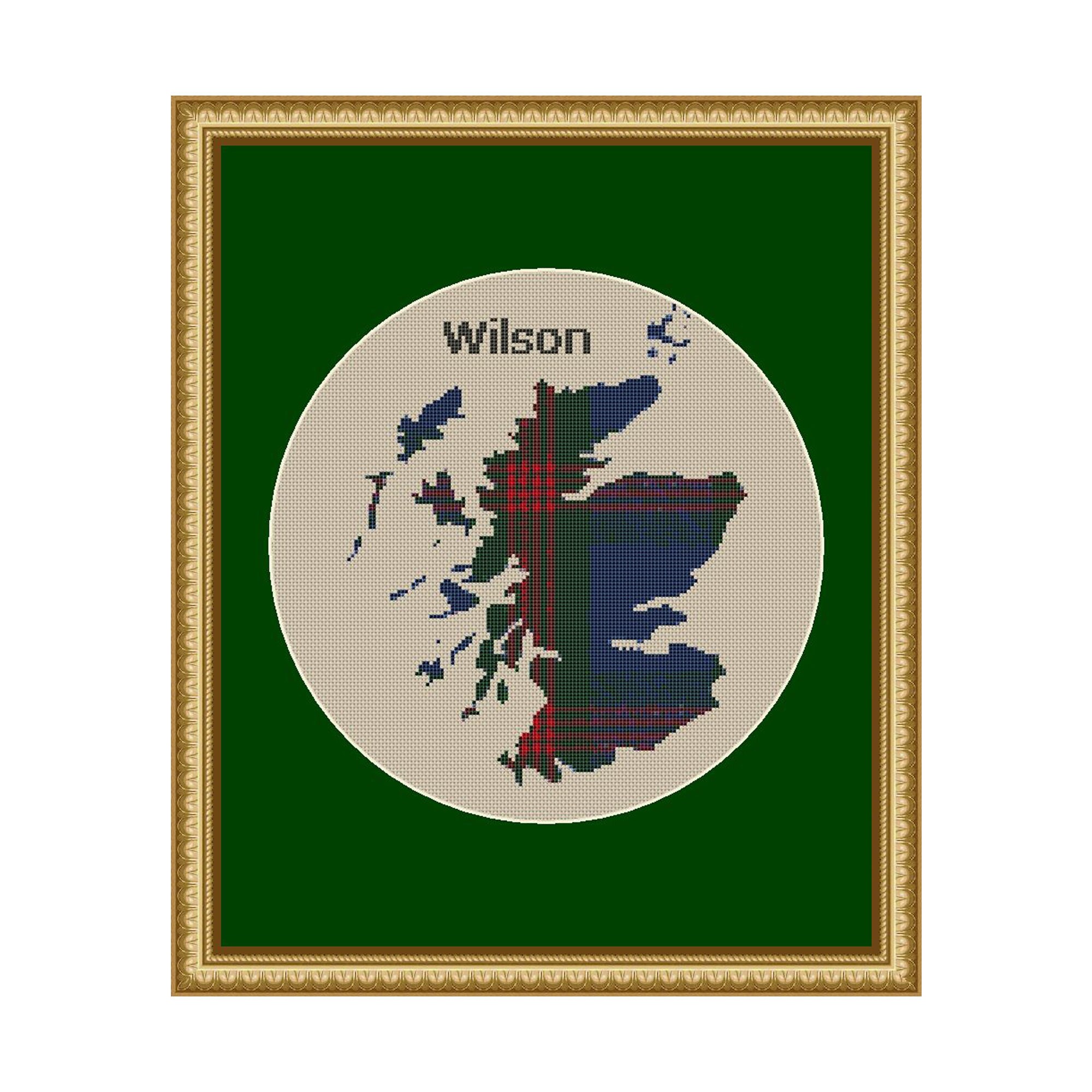 Scotland Map With Wilson Scottish Clan Tartan Cross Stitch Pattern ...