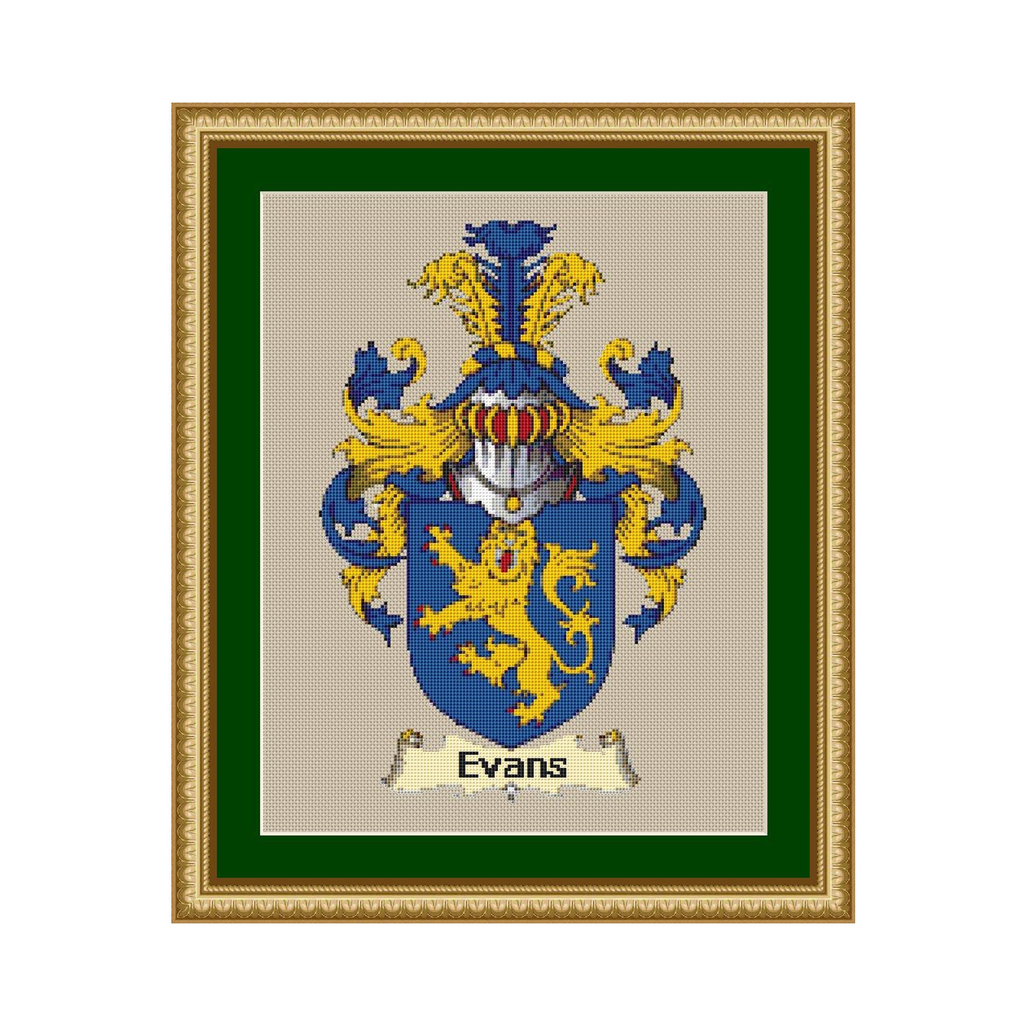 Evans Family Name Coat of Arms Cross Stitch Pattern - Etsy