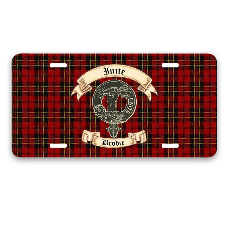 Brodie Scottish Clan License Plate with Crest-Motto and Tartan | Etsy