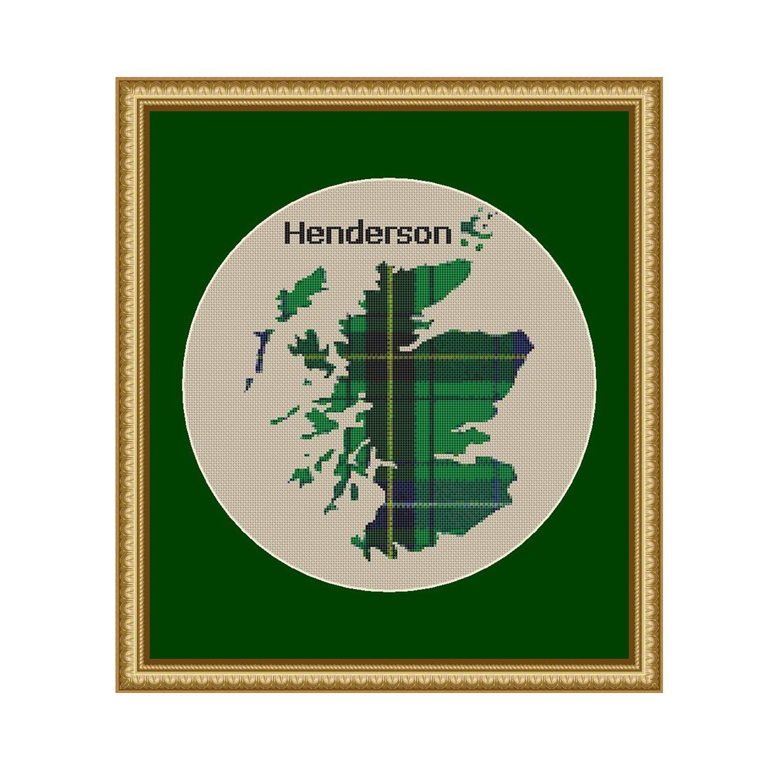 Scotland Map With Henderson Scottish Clan Tartan - Cross Stitch Pattern ...