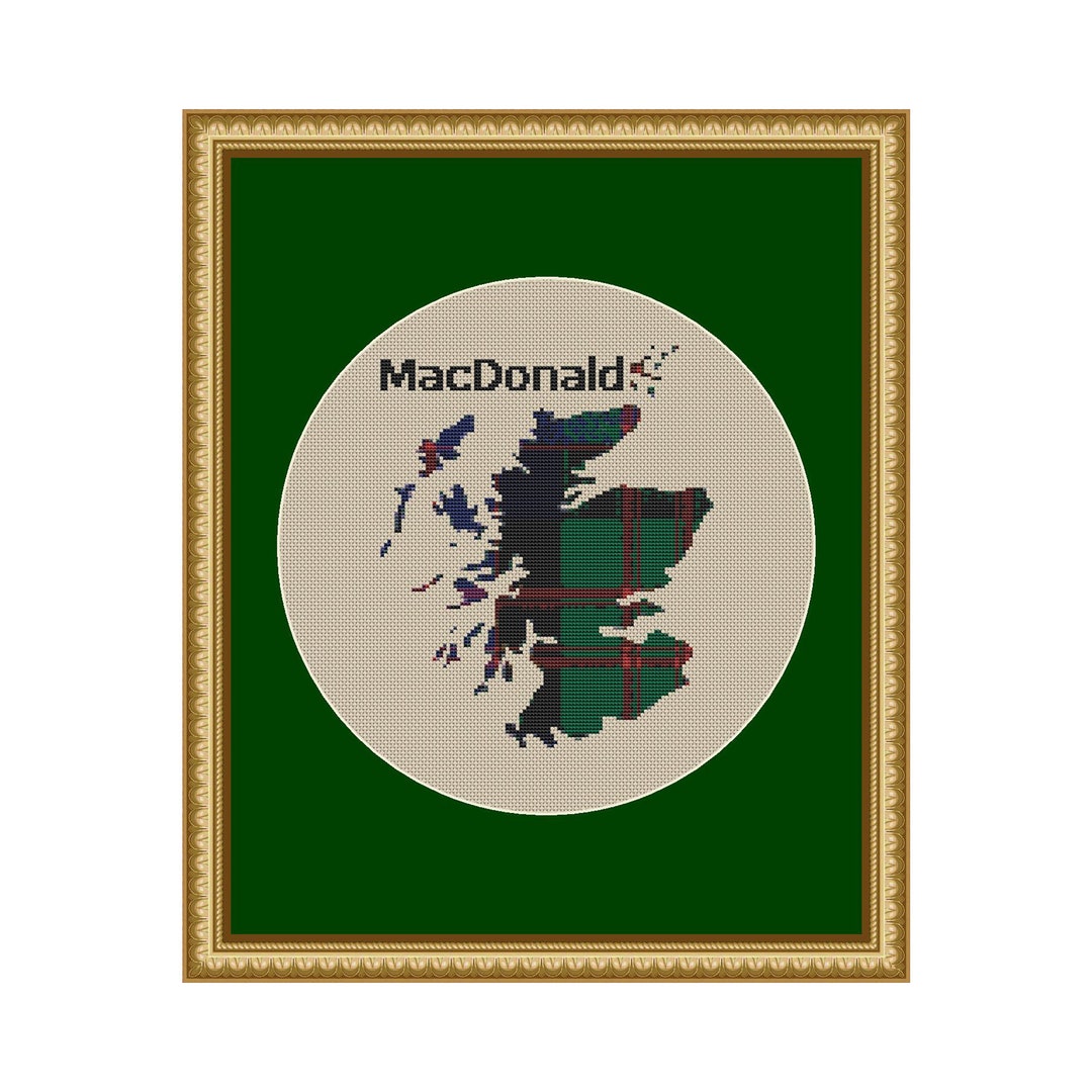 Scotland Map With Macdonald Scottish Clan Tartan Cross Stitch Pattern ...