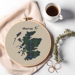 Scotland Map With Murray Scottish Clan Tartan Cross Stitch Pattern ...