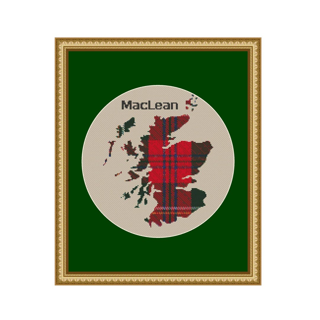Scotland Map With Maclean Scottish Clan Tartan Cross Stitch Pattern ...