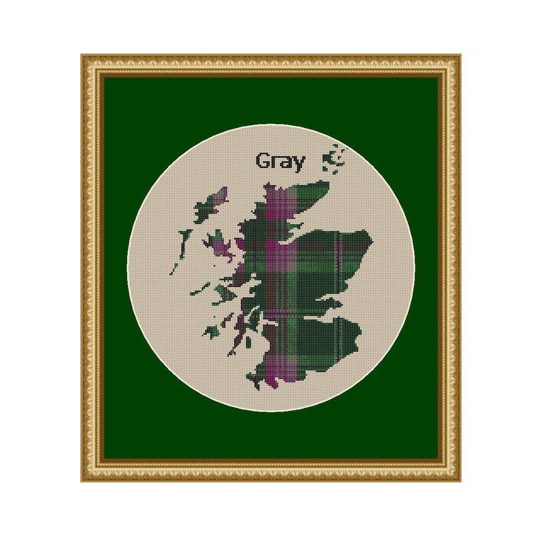 Scotland Map With Gray Scottish Clan Tartan - Cross Stitch Pattern ...