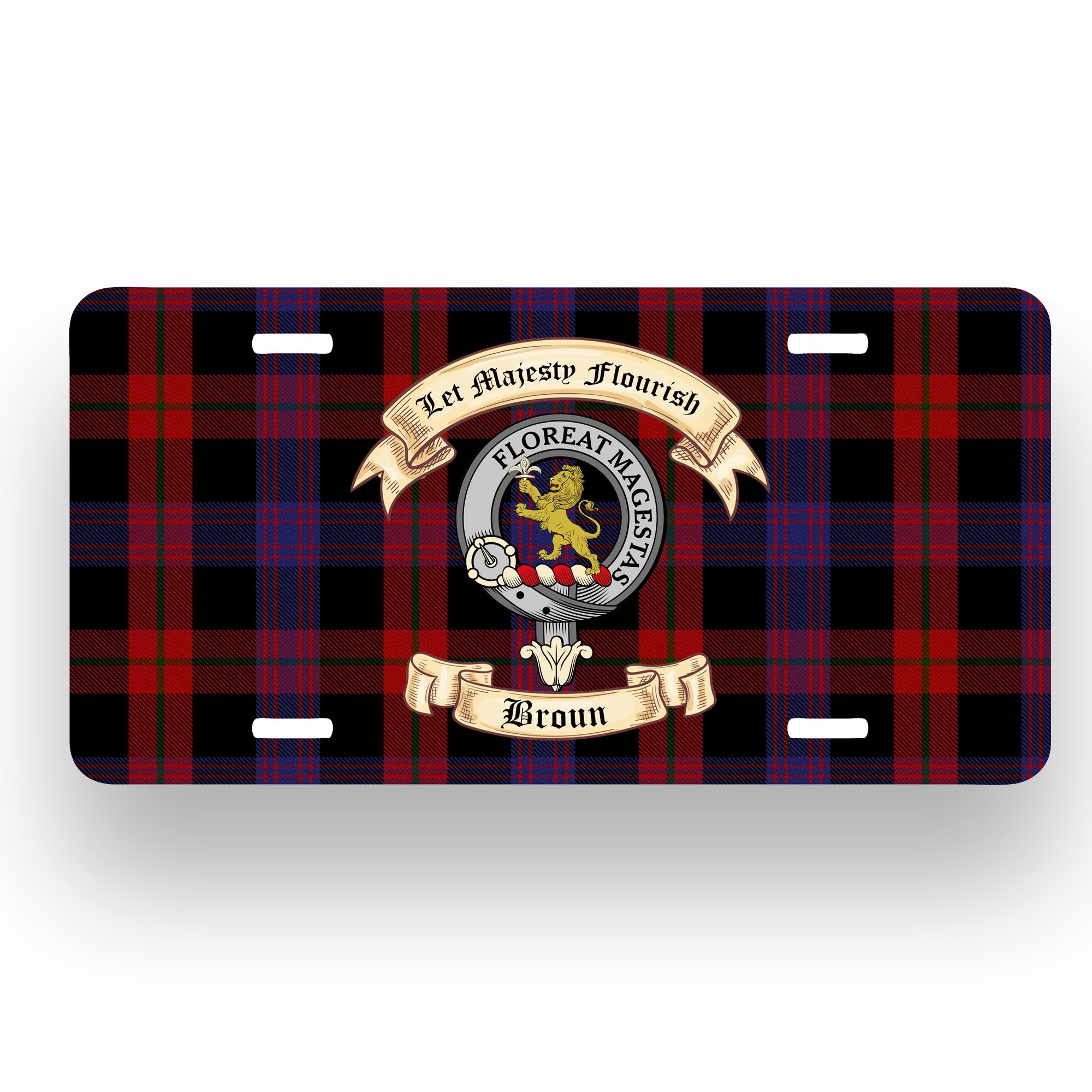 Broun Brown Scottish Clan License Plate With Crest-motto and Tartan - Etsy
