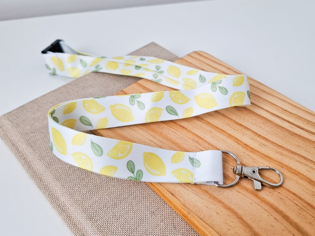 Lemon Print Lanyard With Safety Clasp - Lobster Clasp - Yellow Lanyard ...