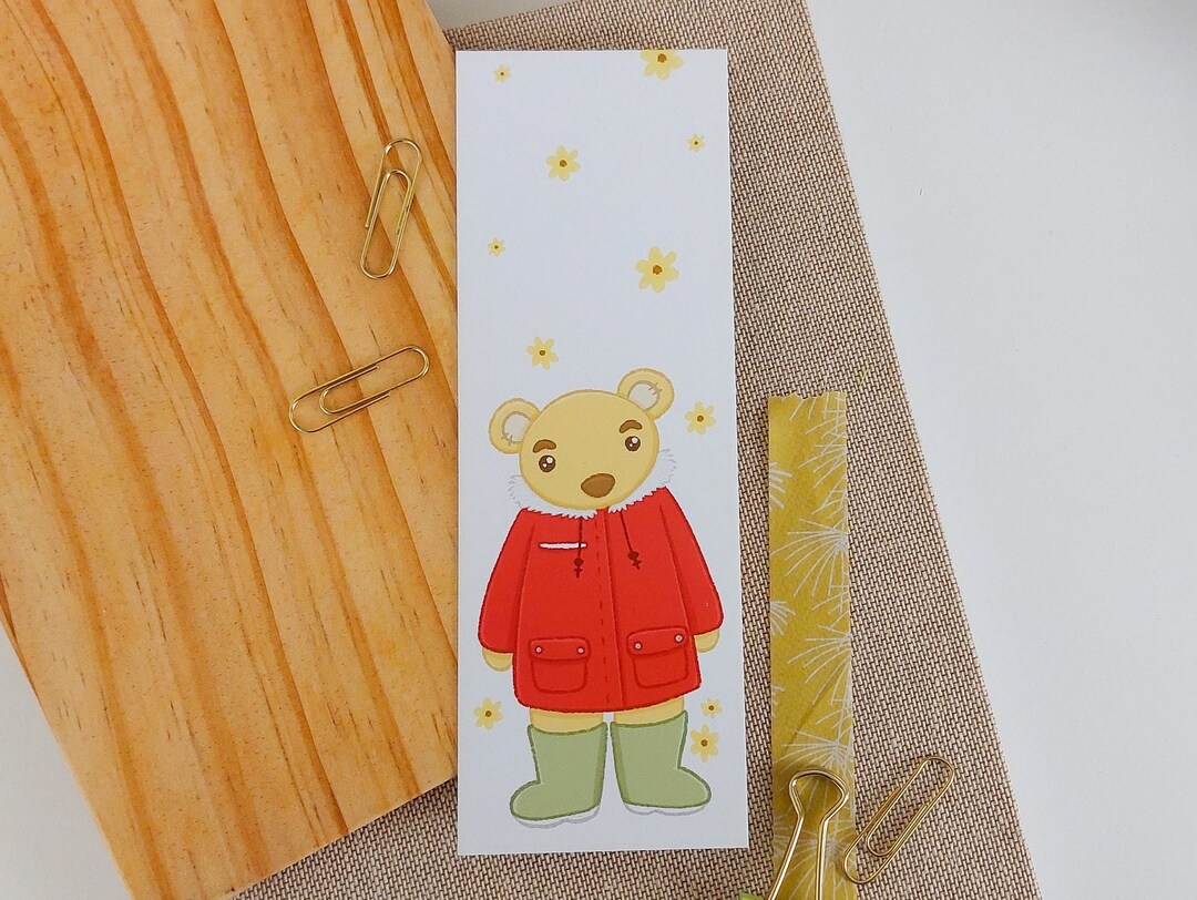 Teddy Bear Bookmark - Rainy Day Teddy Bear - Yellow Flower - Paper ...