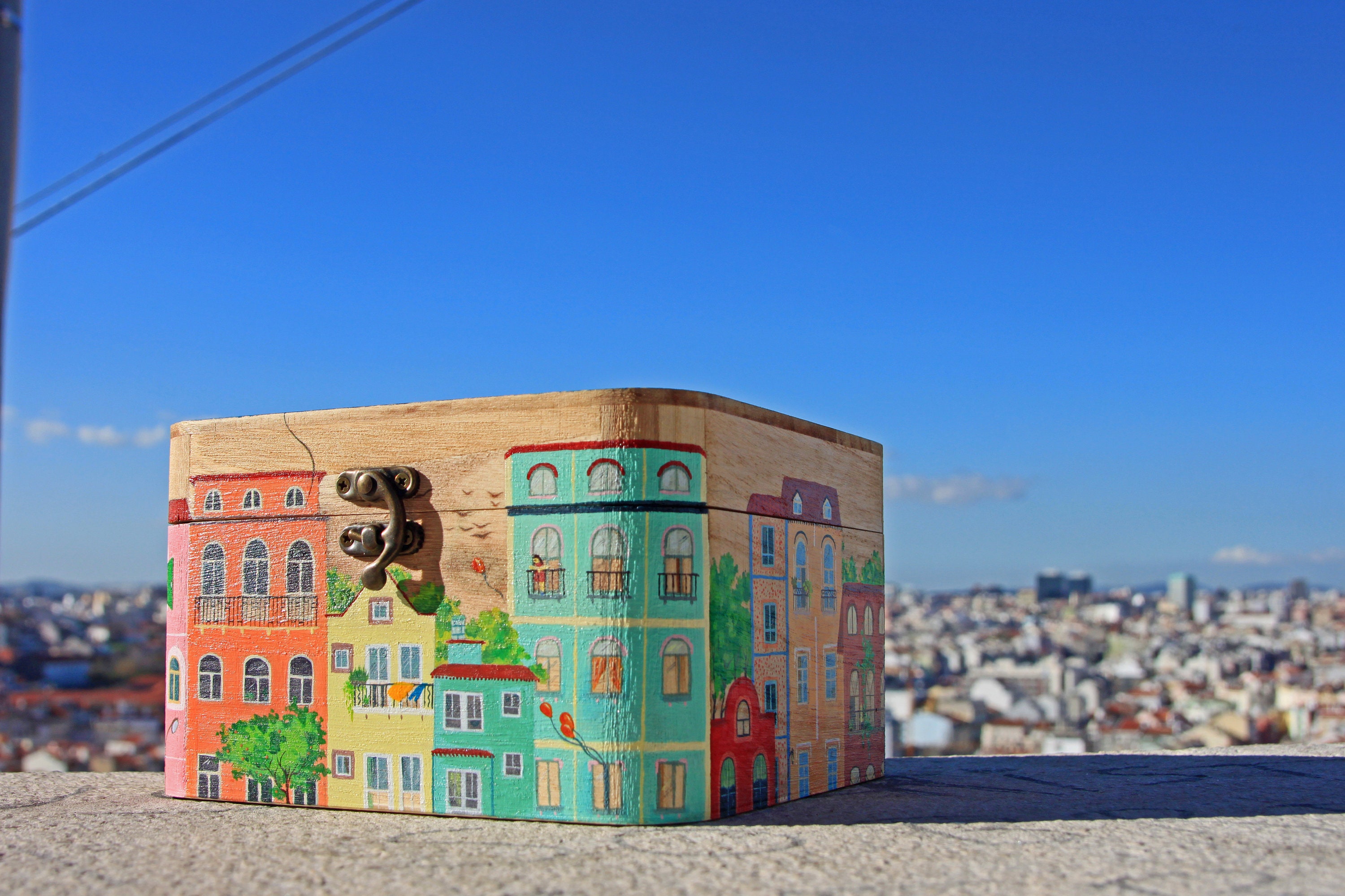 Hand-painted Wooden Storage Box “my Favorite City”. Hand-painted Box ...