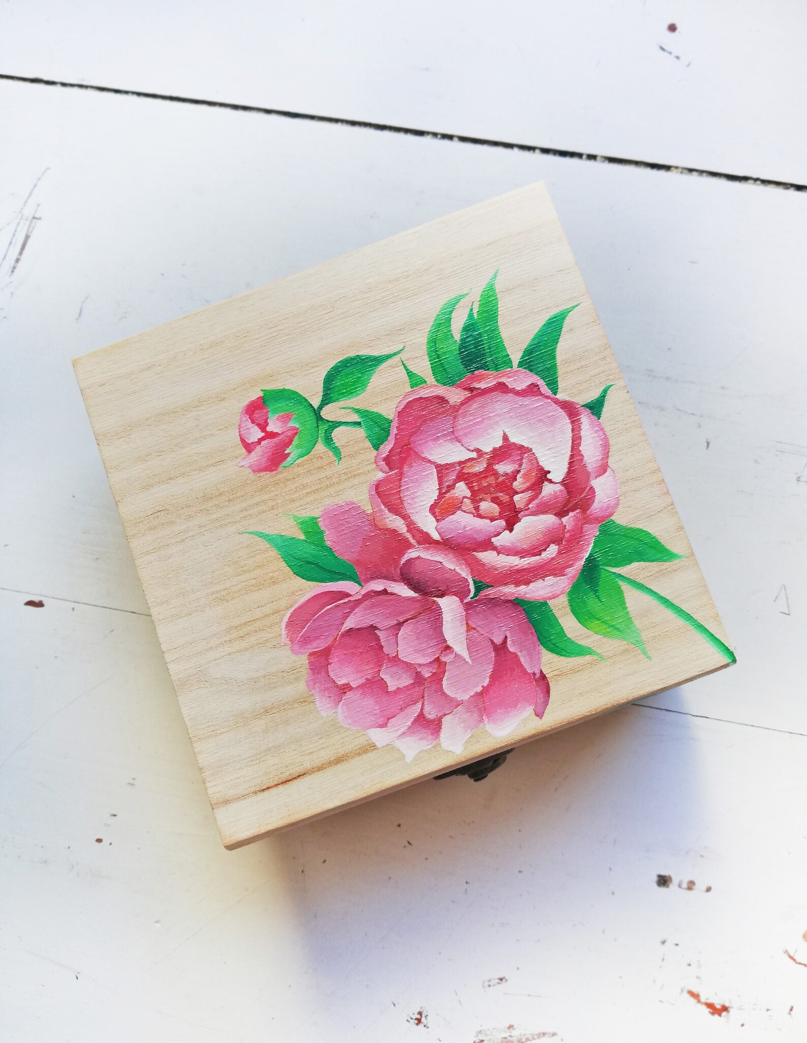 Hand-painted Wooden Storage Box “peonies”. Hand-painted Box. Unisex ...