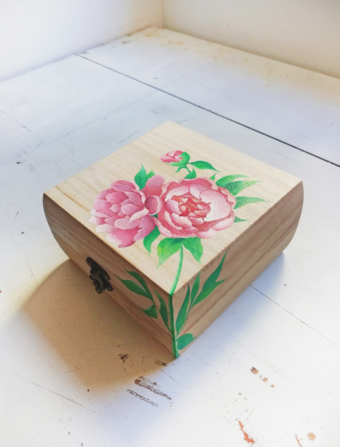 Hand-painted Wooden Storage Box “peonies”. Hand-painted Box. Unisex ...