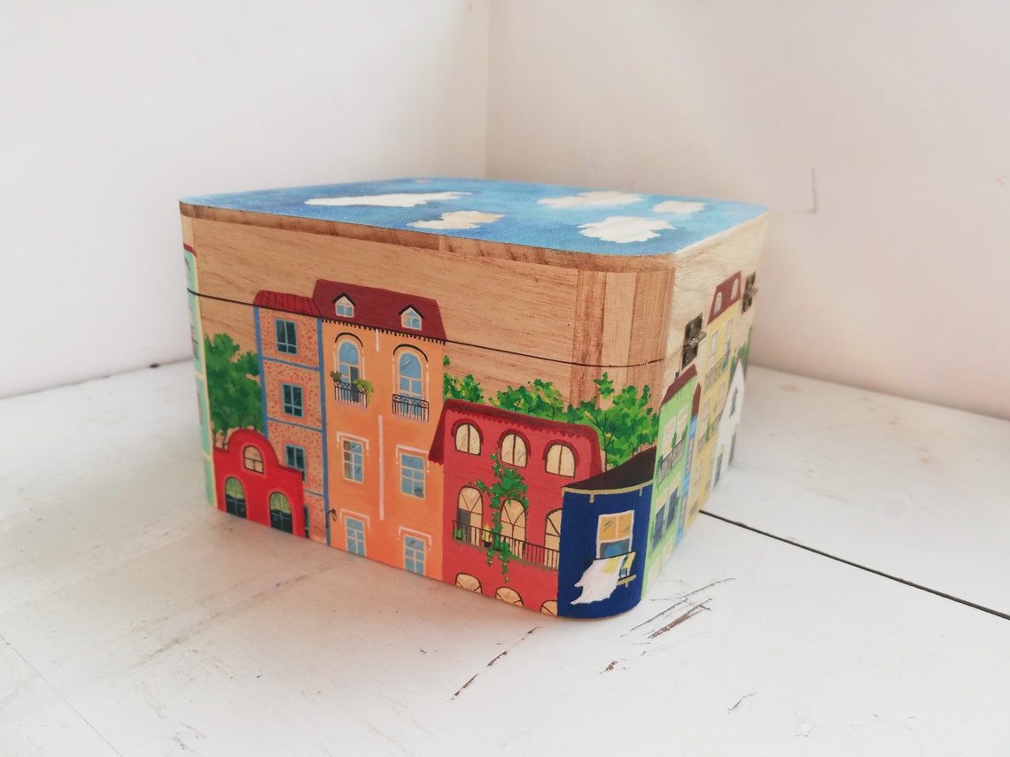 Hand-painted Wooden Storage Box my Favorite City. | Etsy