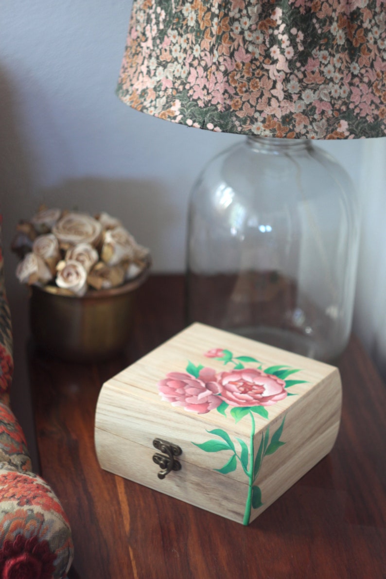 Hand-painted Wooden Storage Box “peonies”. Hand-painted Box. Unisex ...