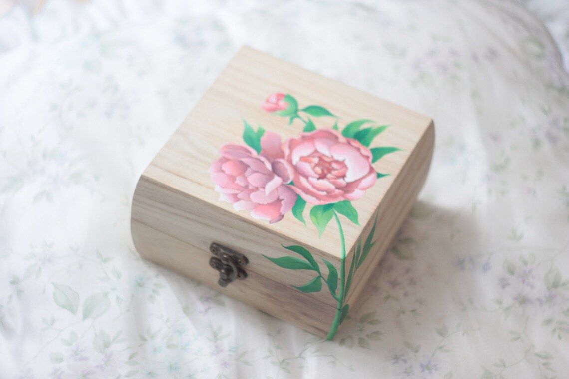 Hand-painted Wooden Storage Box “peonies”. Hand-painted Box. Unisex ...