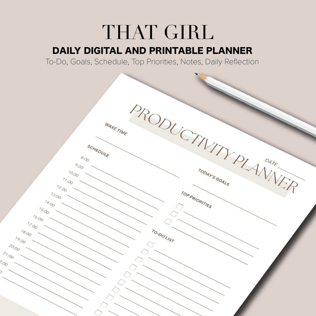 Productivity Planner. Daily Planner, Daily Schedule Template, Day ...