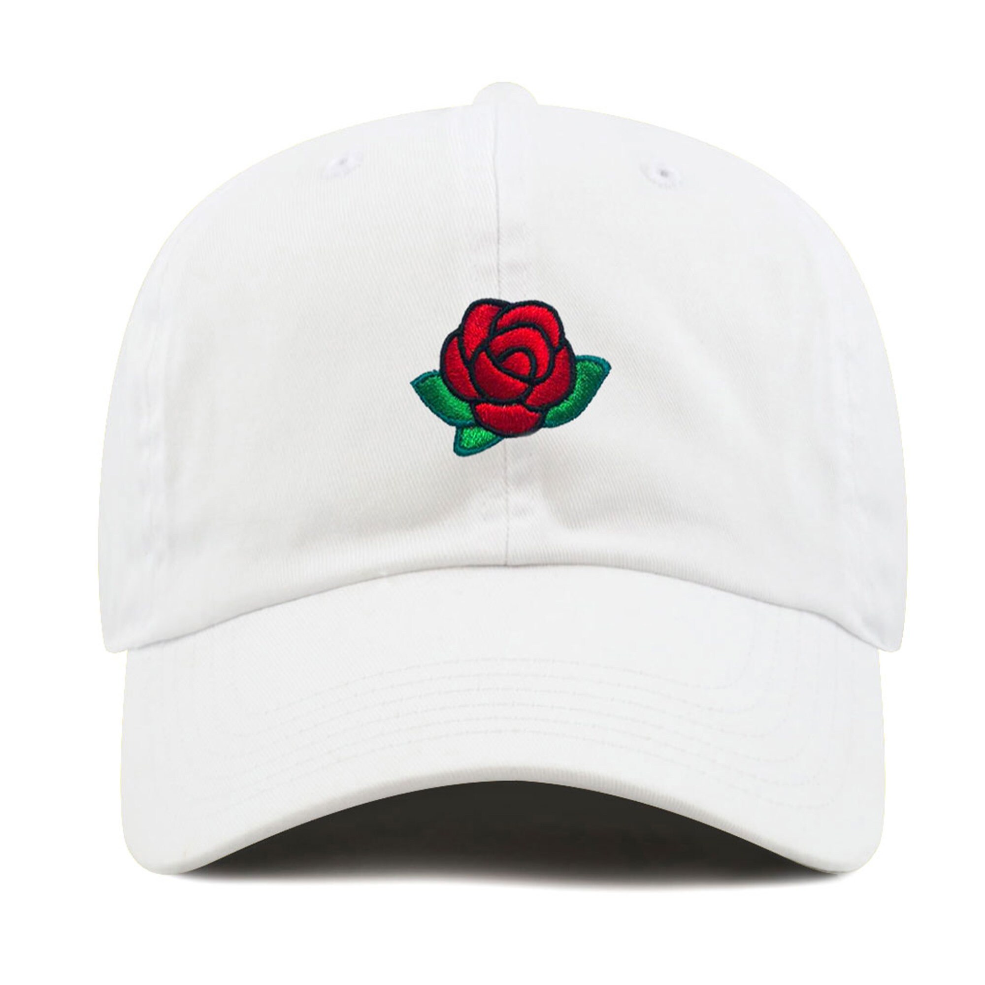 Rose Flower Embroidered Washed Cotton Baseball Cap | Etsy