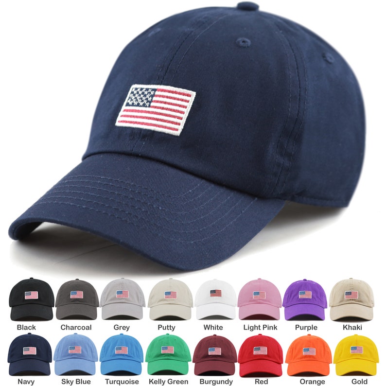 American Flag Embroidered Washed Cotton Baseball Cap - Etsy